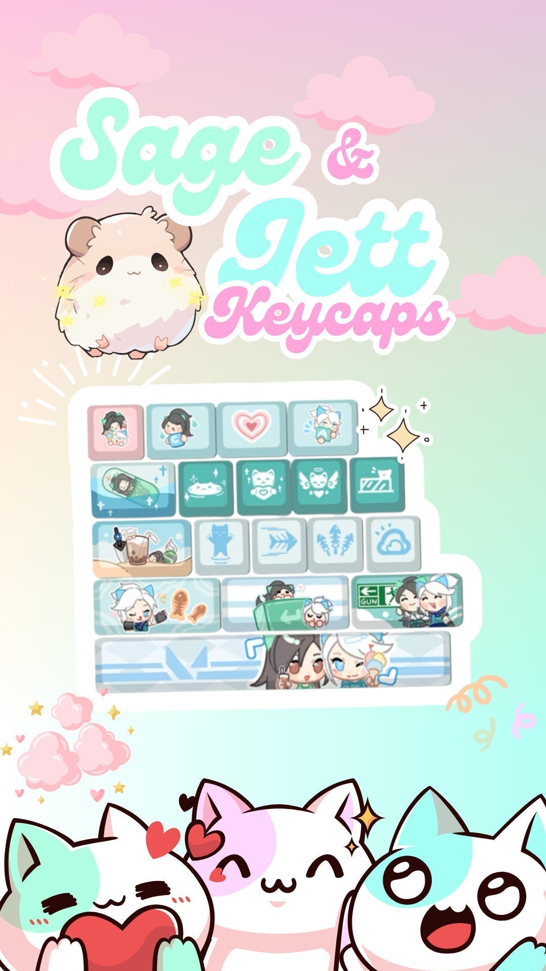 cute Kawaii Sage & Jett valorant keycaps - Val – Valcollections